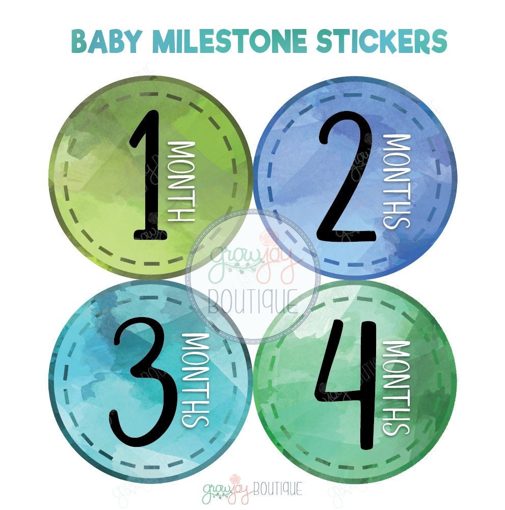 Blue Green Baby Boy Month Stickers Large Numbers Dashed | Etsy