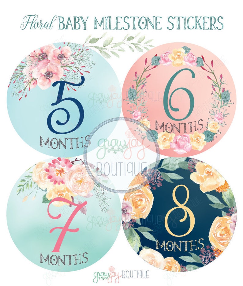Floral Month Milestone Stickers Month Stickers Baby Girl - Etsy