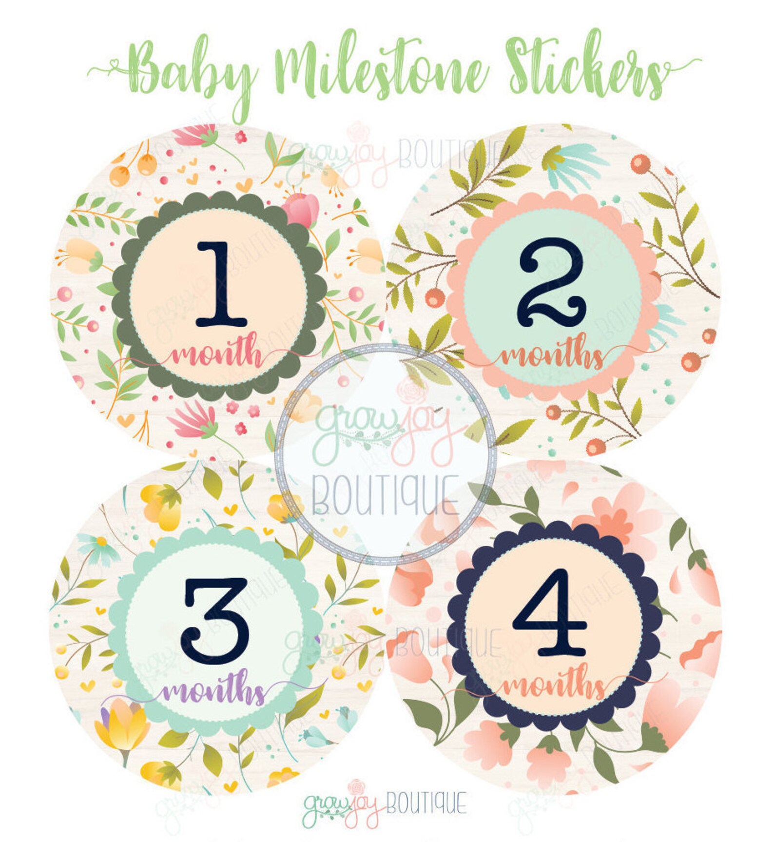 Floral Month Milestone Stickers Baby Girl Baby Month - Etsy