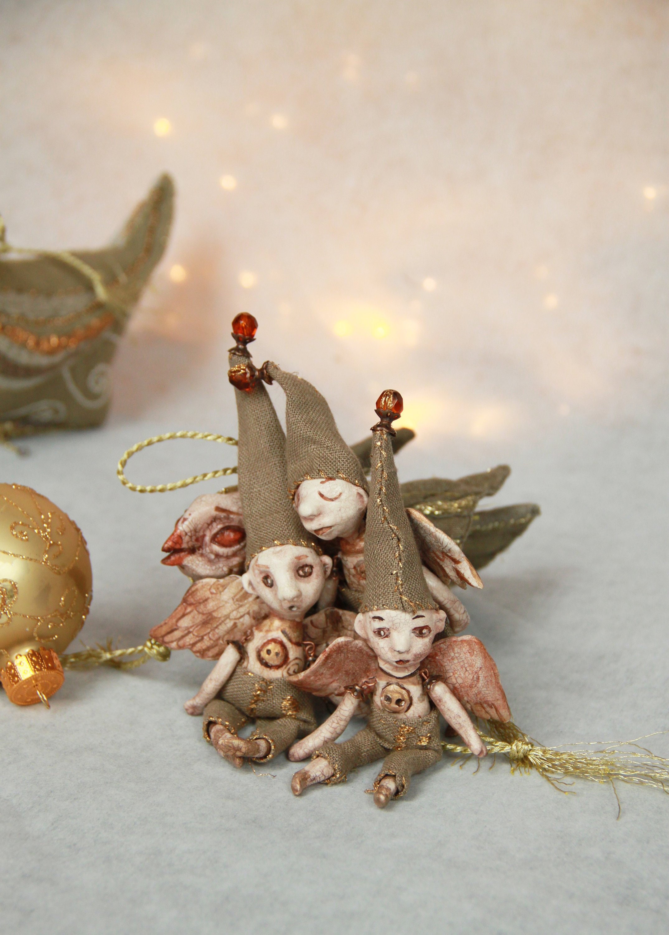 Christmas Tree Guardian Angels Decorations. OOAK Art Doll Angels Set 3 ...