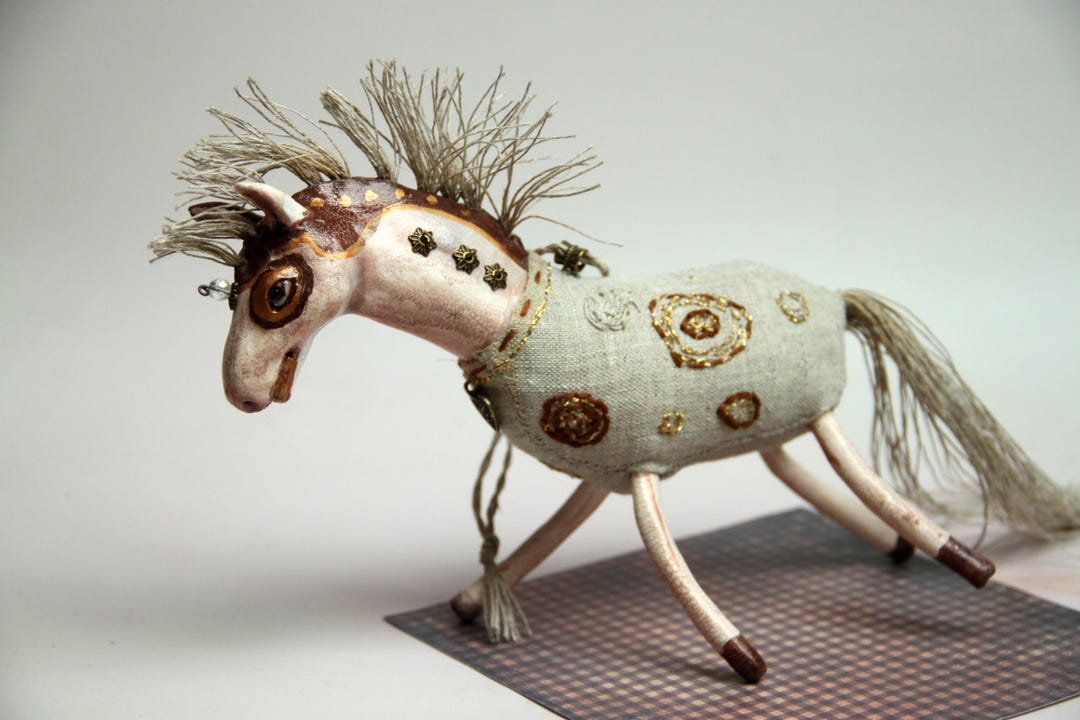 Soft Linen Hand Embroidery Sculpture Horse Handmade Easter Ornament ...