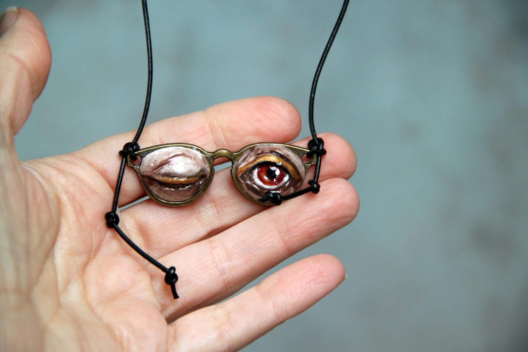 Strange Art Eye Pendant – Glasses Necklace – Painted Polymer Clay Art ...