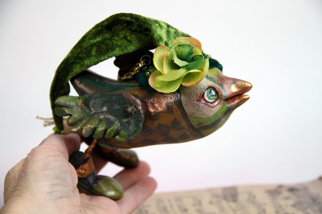 Handcrafted Festive Clay Bird Figurine: Unique Home Decor Sculpture ...