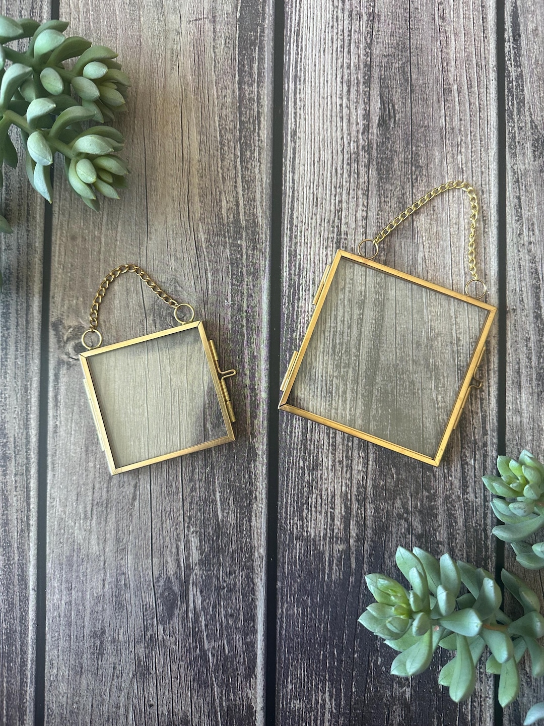 Picture Frame Photo Ornament, Hanging Brass Frame Ornament, Mini Glass ...