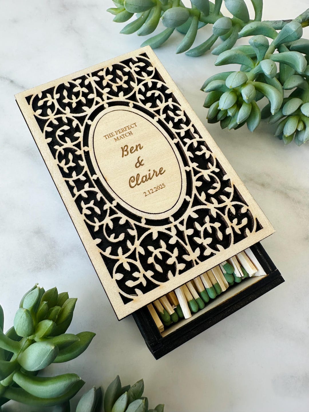 Wooden Match Box Couples Large Matchbox Custom Engagement Gift ...