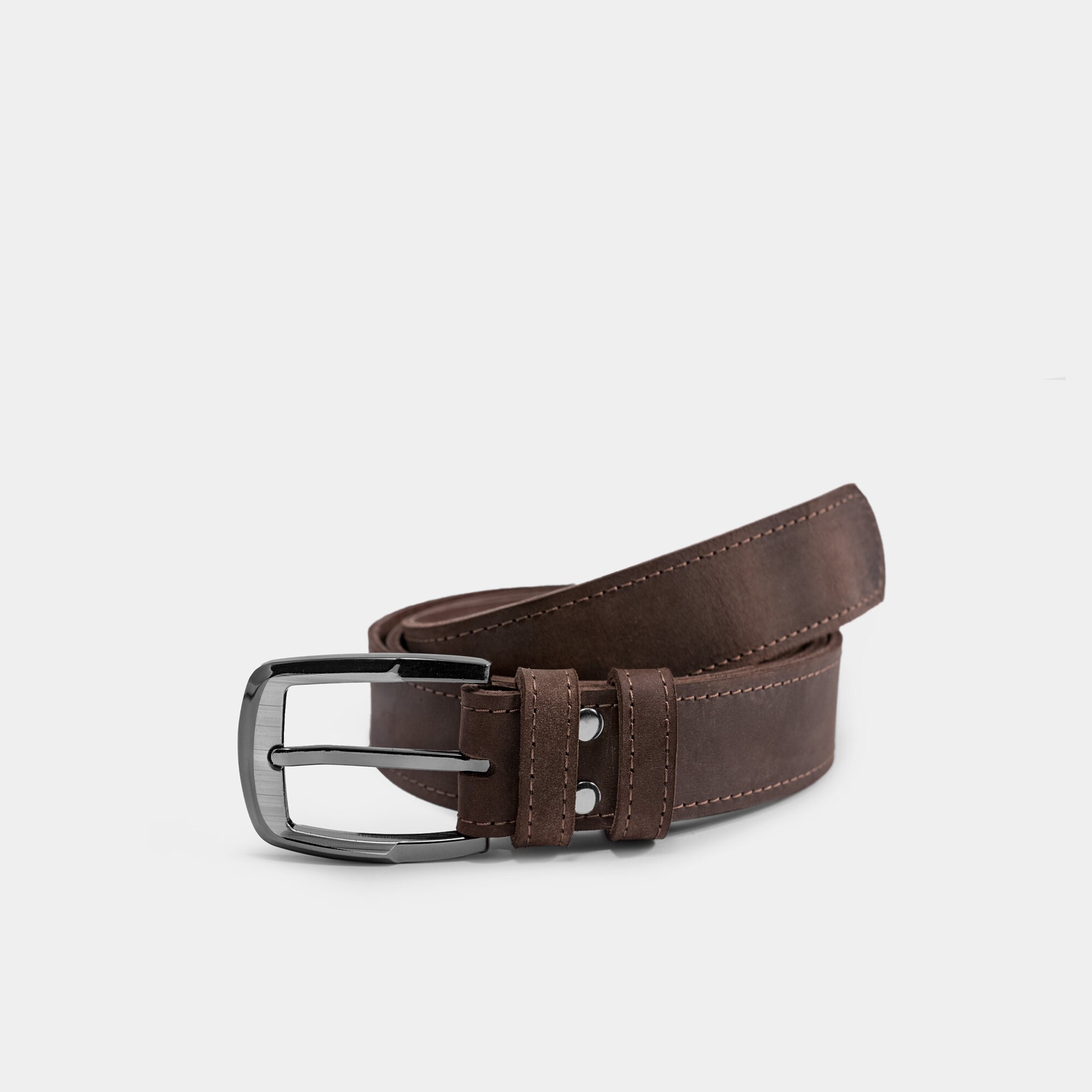 Classic Leather Belt With Rounded Buckle, Full Grain Leather, for Men ...