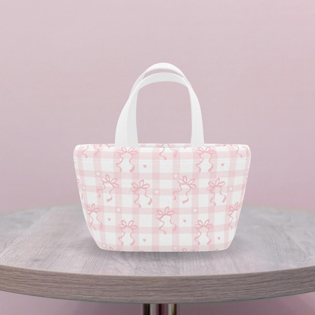 Coquette Bow Lunch Bag, Aesthetic Lunchbox, Pink and White Lunch Tote ...