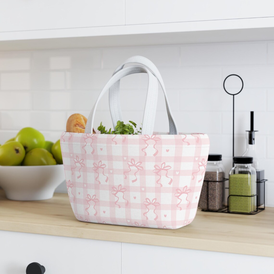 Coquette Bow Lunch Bag, Aesthetic Lunchbox, Pink and White Lunch Tote ...