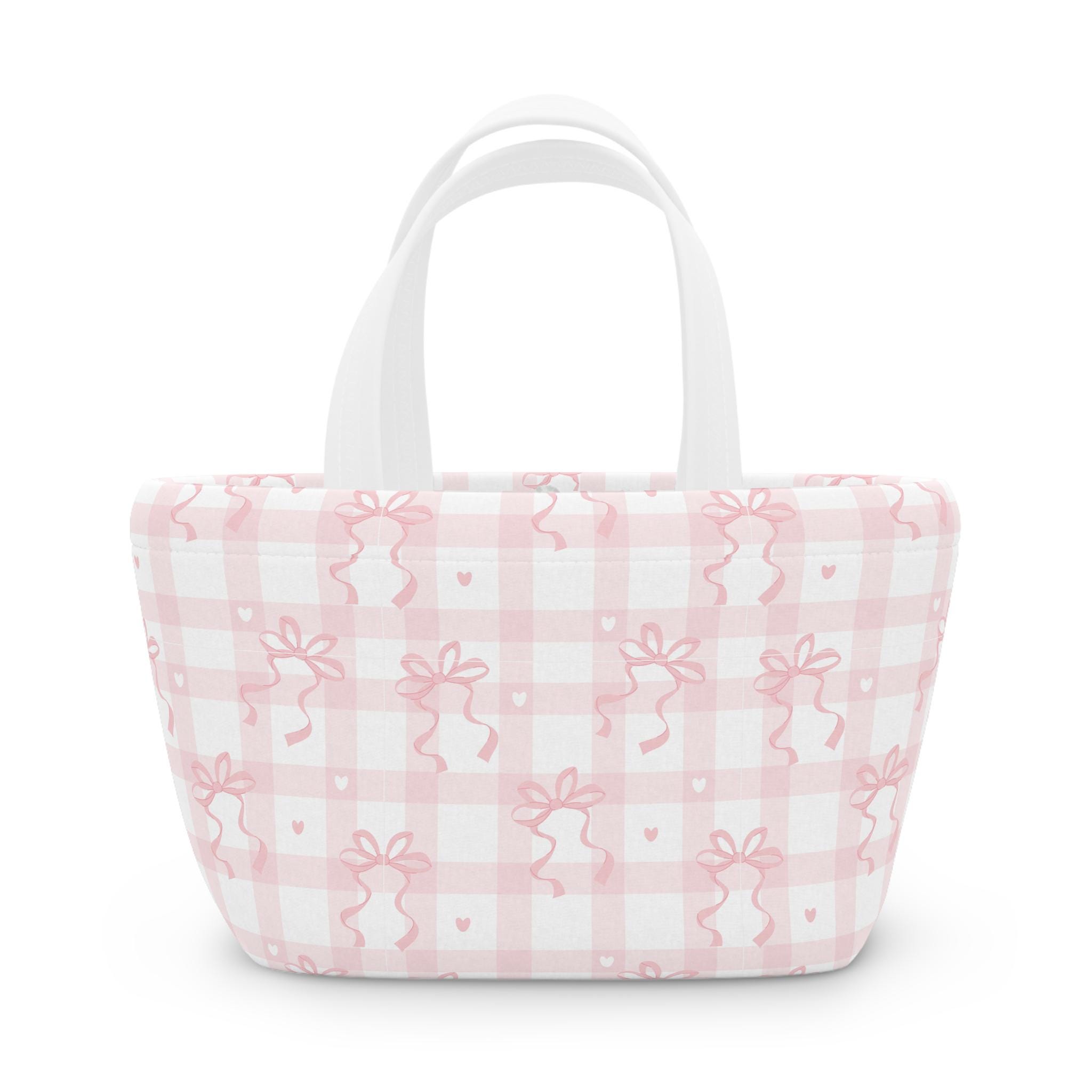 Coquette Bow Lunch Bag, Aesthetic Lunchbox, Pink and White Lunch Tote ...
