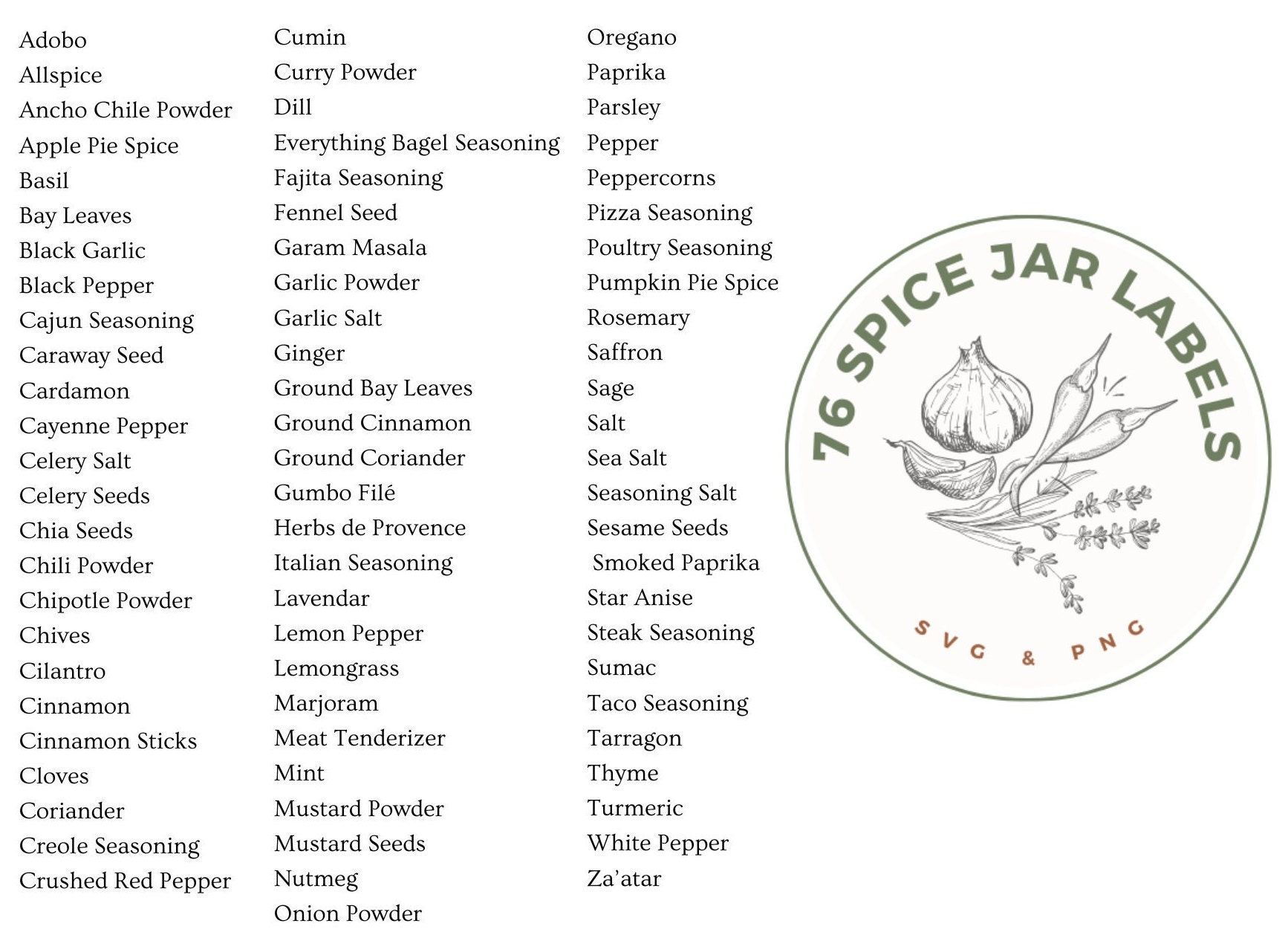 SVG 76 Spice Jar Labels for Cricut (DIGITAL DOWNLOAD) - Etsy