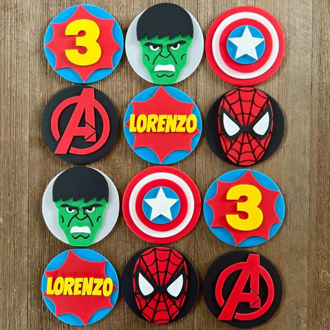Avengers Cupcake Toppers Superhero Fondant Cupcake Toppers for Avengers Birthday Party Marvel ...