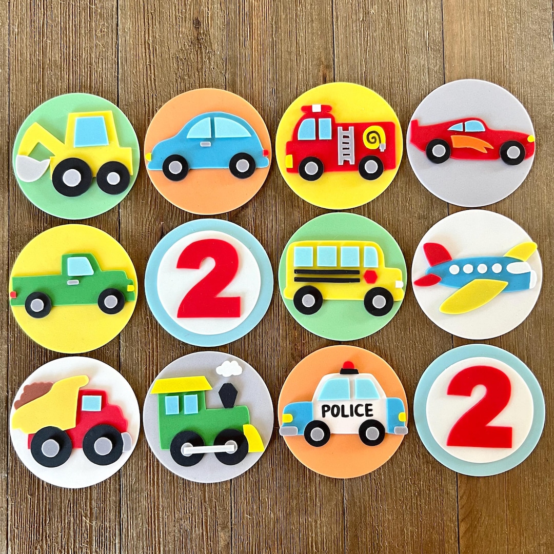 Transportation Cupcake Toppers, Car Cupcakes, Transportation Birthday ...