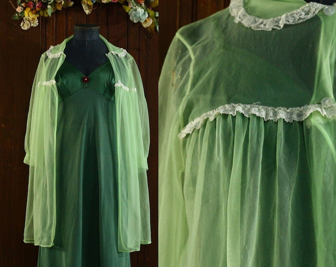 Light Green Frothy Nylon Chiffon Nightgown Lingerie Babydoll Peignoir ...