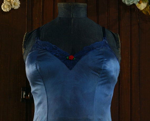 royal blue & navy mottling lace trim nylon lingerie s… - Gem
