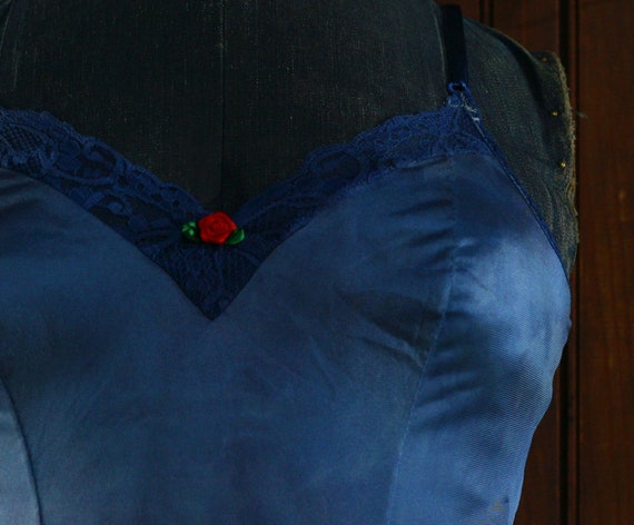 royal blue & navy mottling lace trim nylon lingerie s… - Gem
