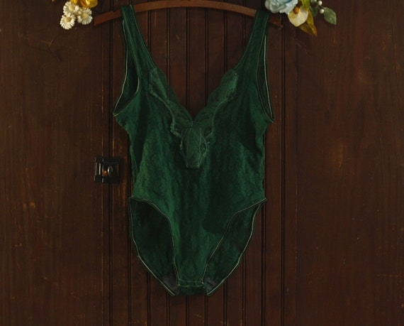 deep emerald green low back stretch lace teddy bodysu… - Gem
