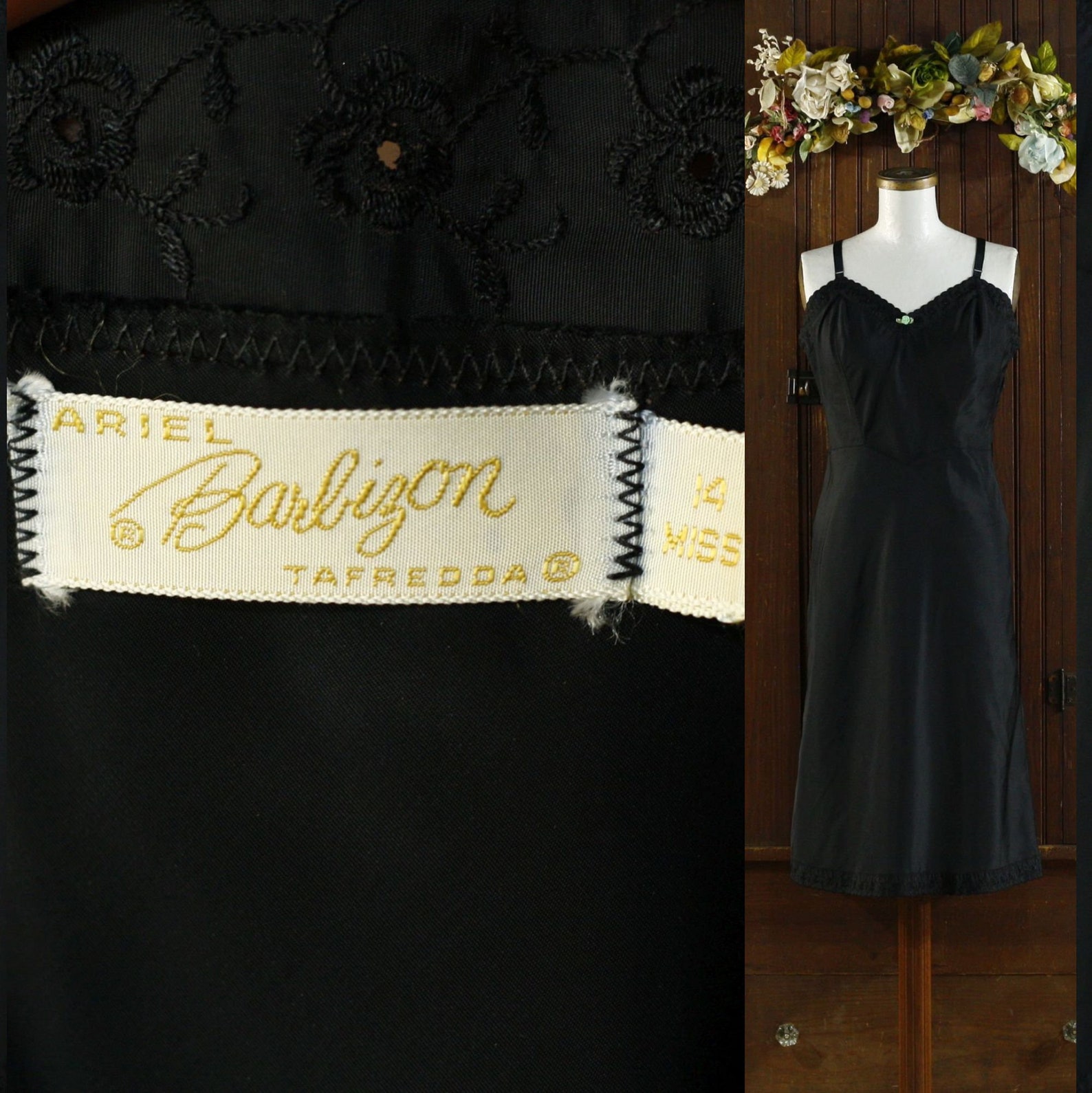 Ink Black Scalloped Full 'tafredda' Taffeta Slip Dress Metal Zipper ...