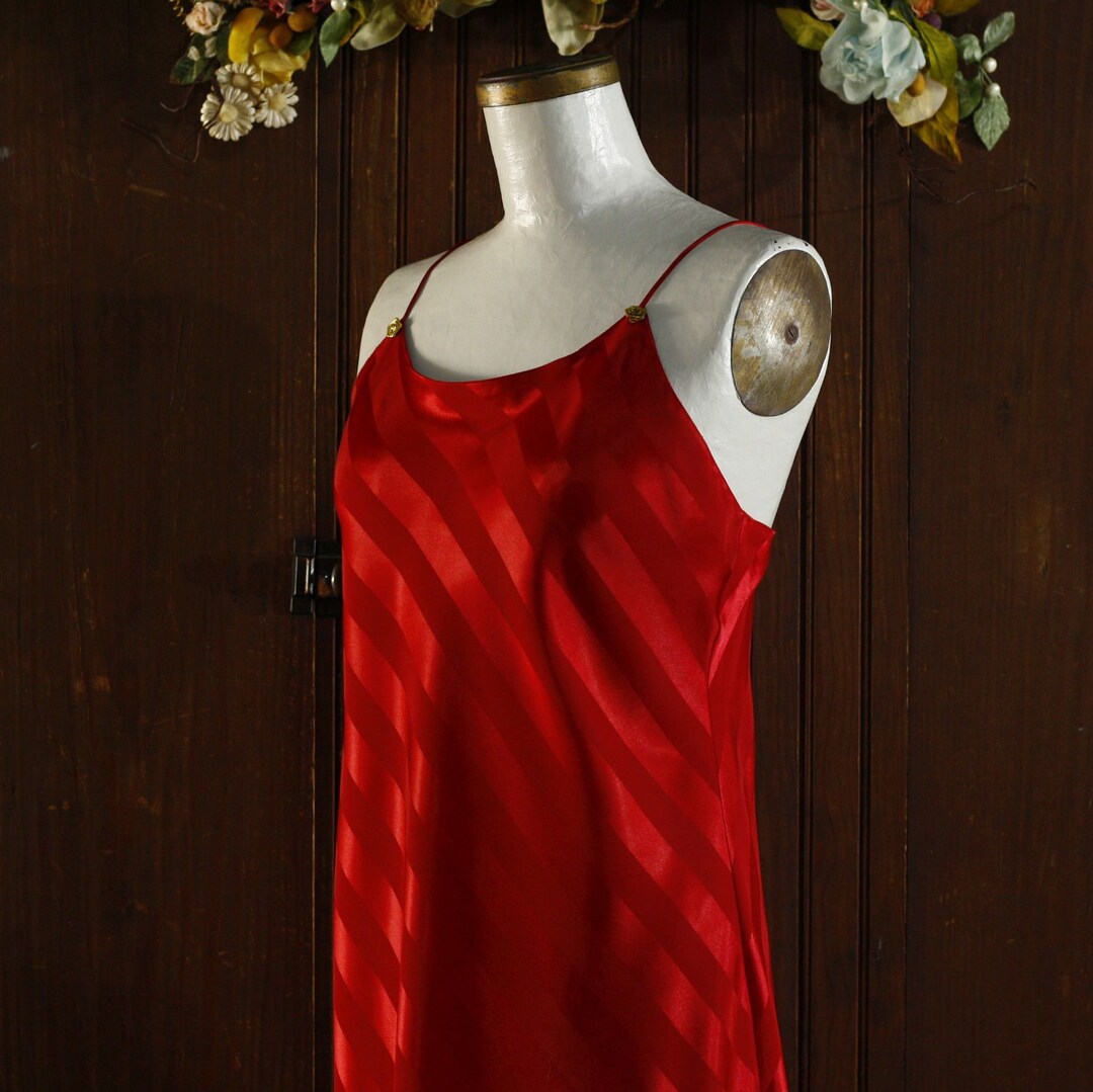 Striped Shiny Red Super Soft Luxurious Maxi Pencil Lingerie Slip Dress ...