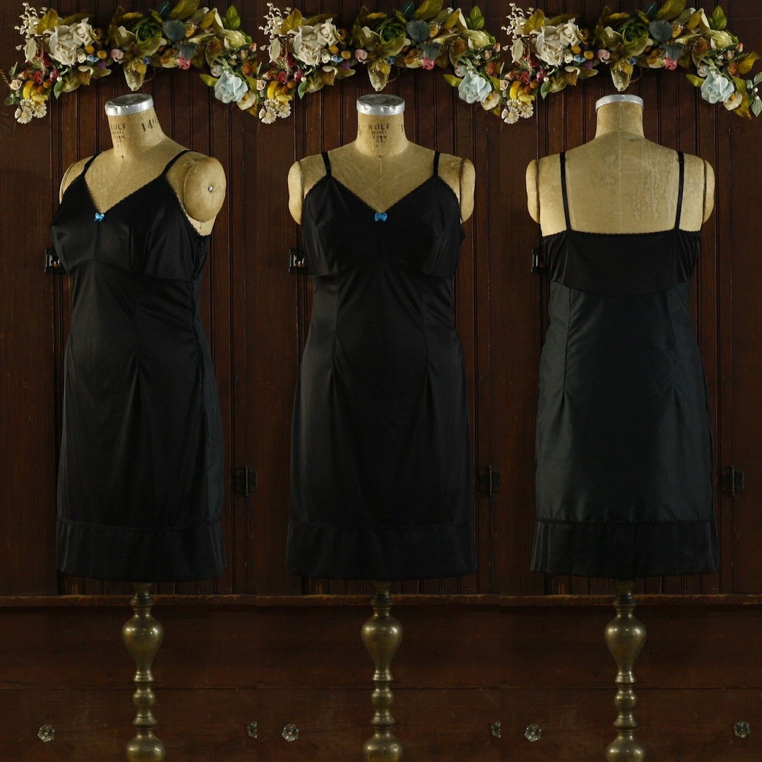 Black Slim Pencil Slip Princess Empire Waist Seams Lingerie Full Slip ...