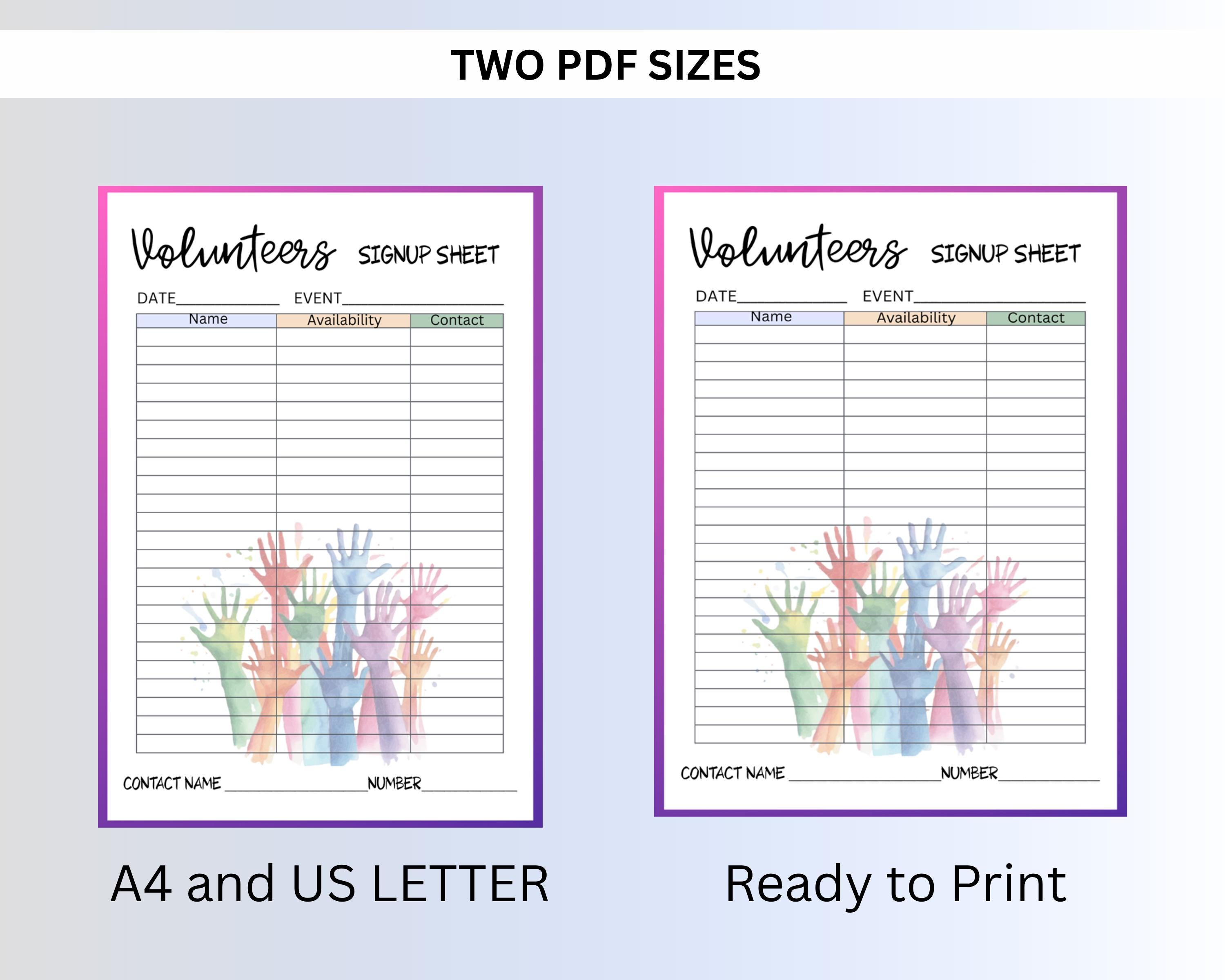 Editable Volunteer Sign-up Sheet Template: Canva Printable (instant ...