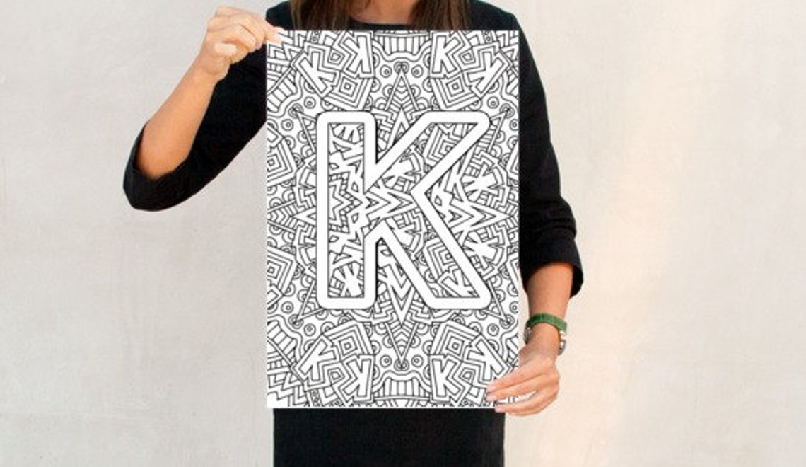 Alphabet Adult Coloring Pages Instant Download Letter K - Etsy