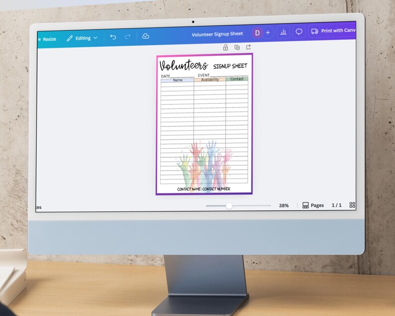 Editable Volunteer Sign-up Sheet Template: Canva Printable (instant ...