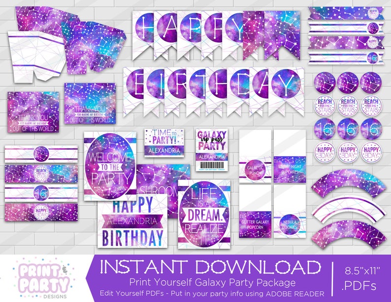 Printable Galaxy Birthday Party Decorations Teen Galaxy - Etsy
