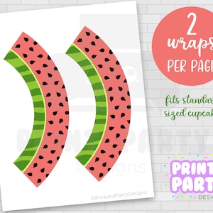 Printable Watermelon Cupcake Toppers & Wrappers, Watermelon Birthday Party Supplies, Summer ...