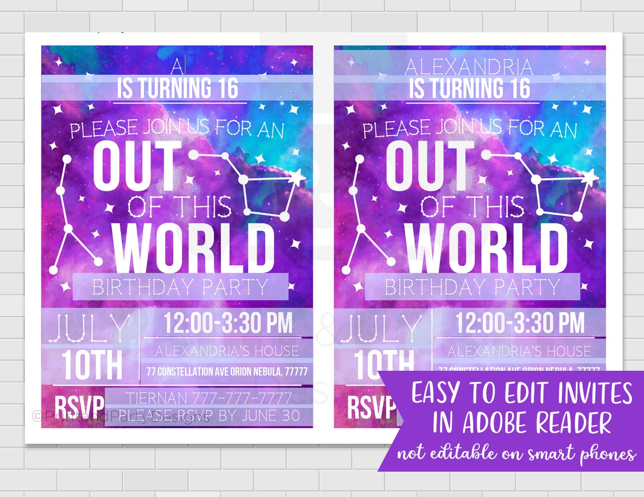 5x7 Printable Galaxy Nebula Birthday Party Invitation, Space Birthday ...