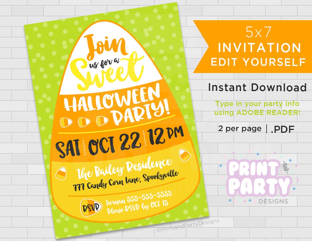 Printable Cute Candy Corn Halloween Party Invitations, 5"x7" Kid's ...