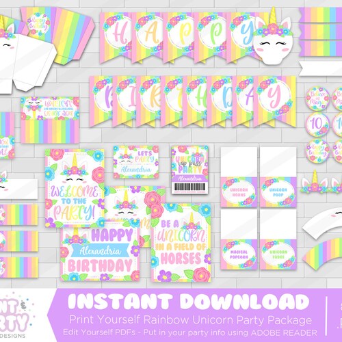 Rainbow Unicorn Birthday Banner Printable/ EDITABLE/ INSTANT - Etsy