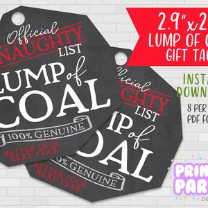 Printable Lump of Coal Gift Tags, Naughty List Gift Tag, Coal Gag Prank ...