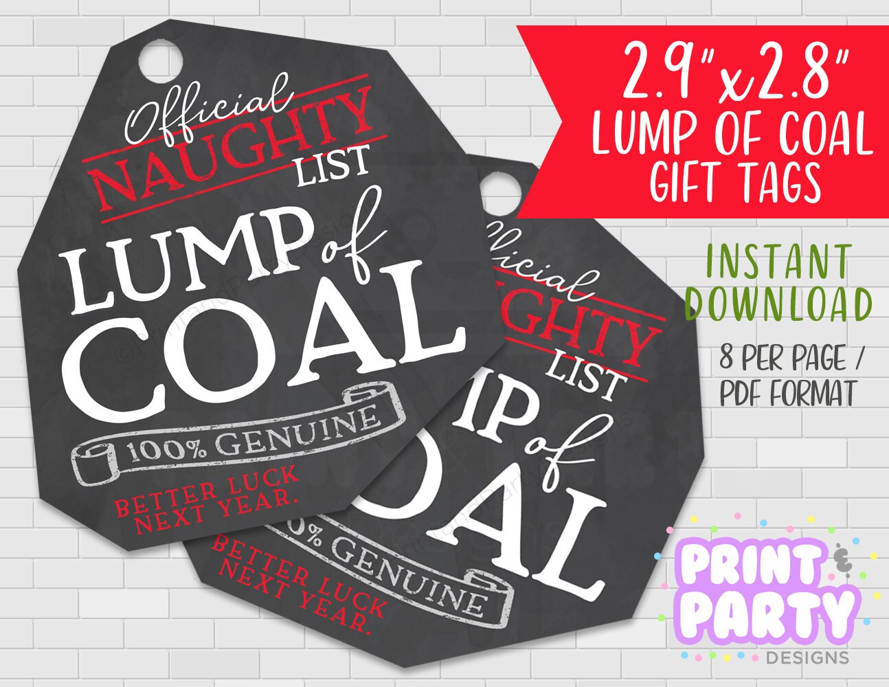 Printable Lump of Coal Gift Tags, Naughty List Gift Tag, Coal Gag Prank ...