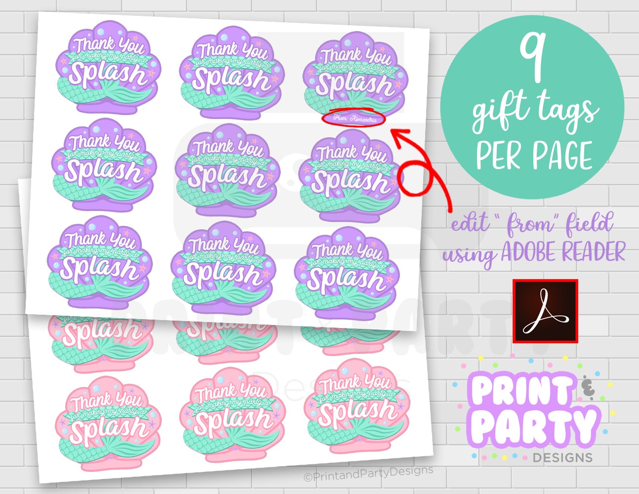 Printable Mermaid Shell Birthday Party Favor Gift Tags, Mermaid Treat ...