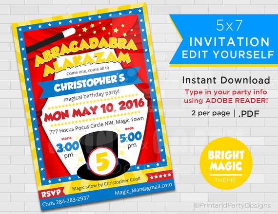 Magic Birthday Invitations - 5"x7" Invitations - Magic Birthday - Self ...