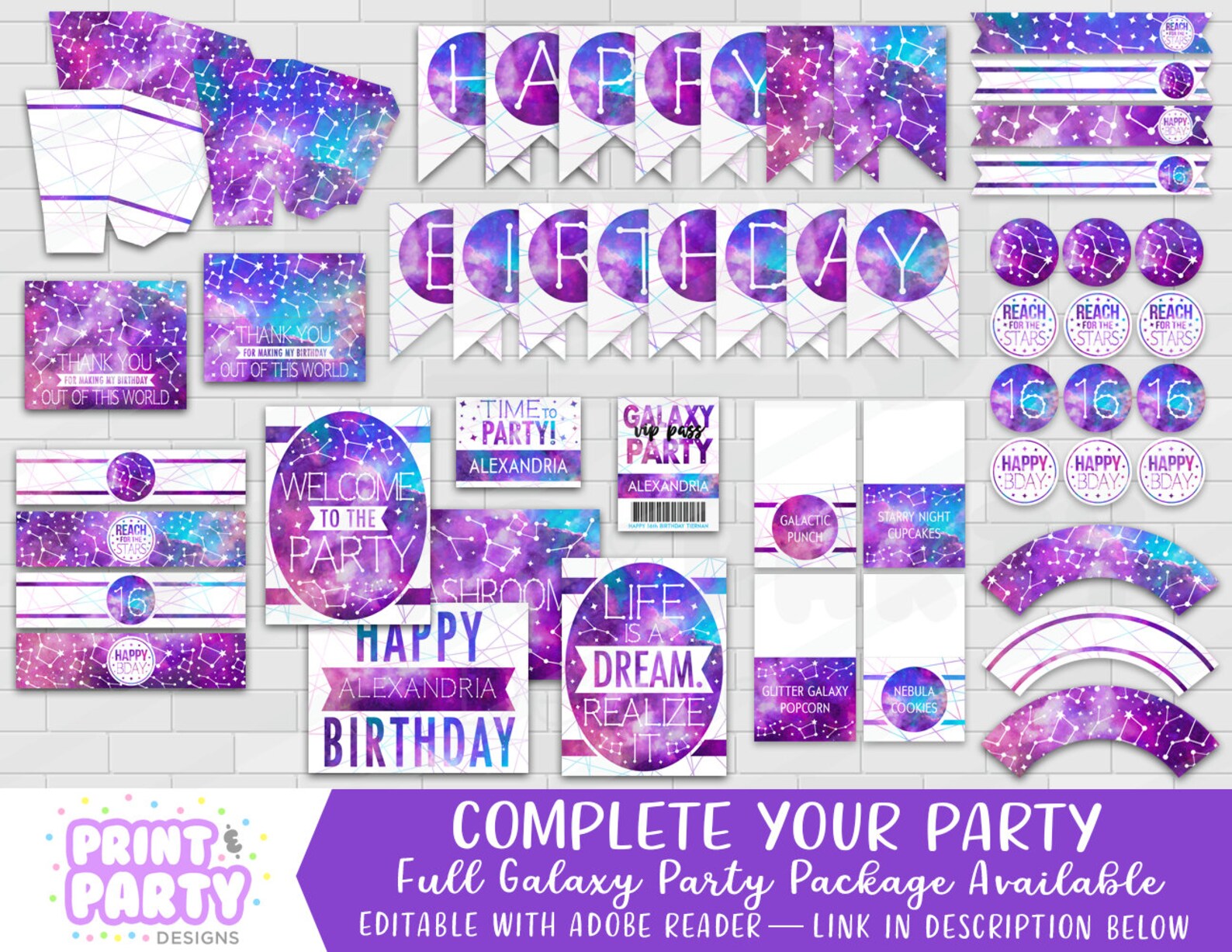 Printable Galaxy Birthday Party Favor Gift Tags, Galaxy Treat Bag ...