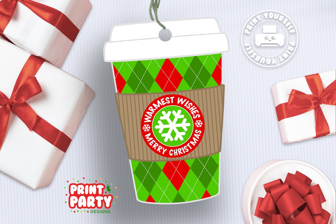 Printable Coffee Cup Christmas Party Favor Gift Tags, Starbucks Cup ...