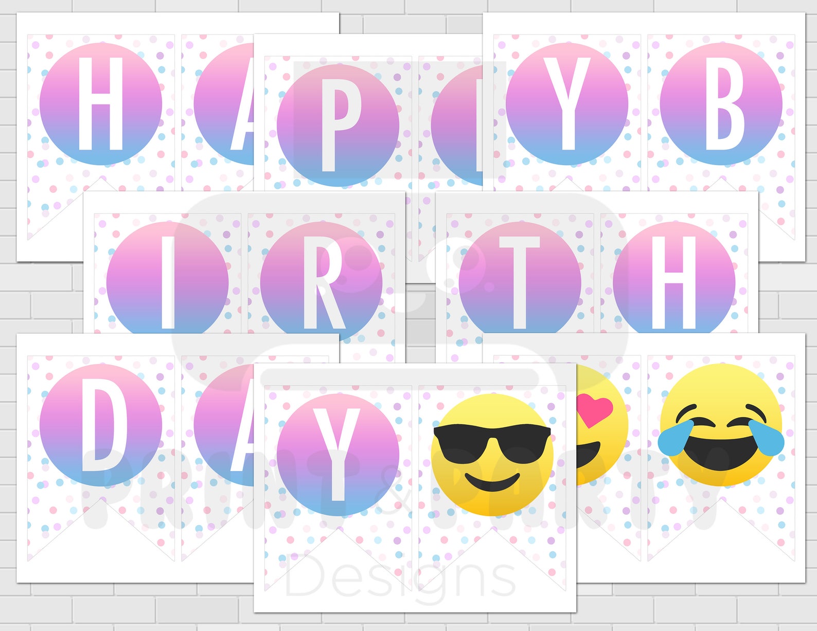 Printable Pastel Emoji Happy Birthday Banner, Emoji Birthday Party ...