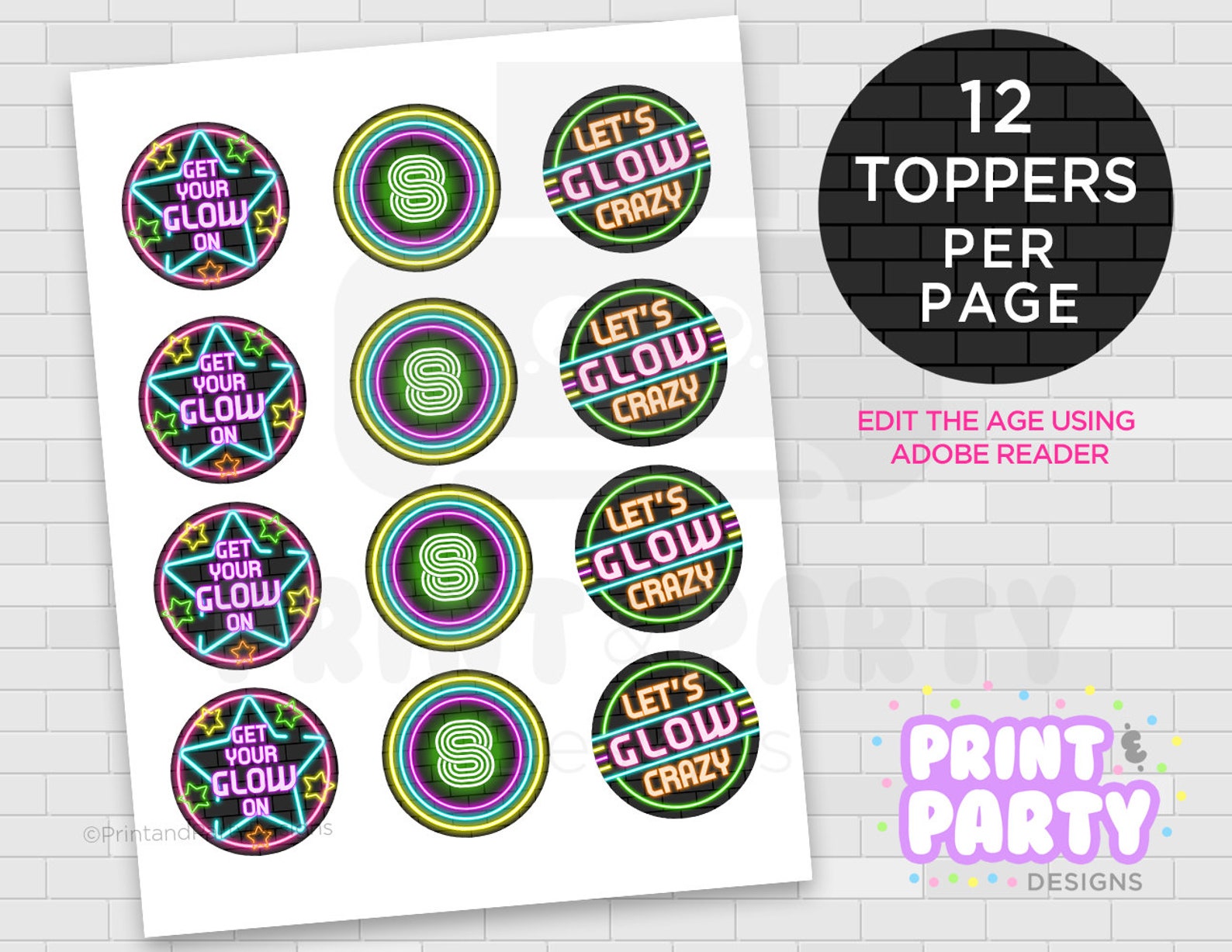 Printable Neon Glow Cupcake Toppers and Wrappers Blacklight - Etsy