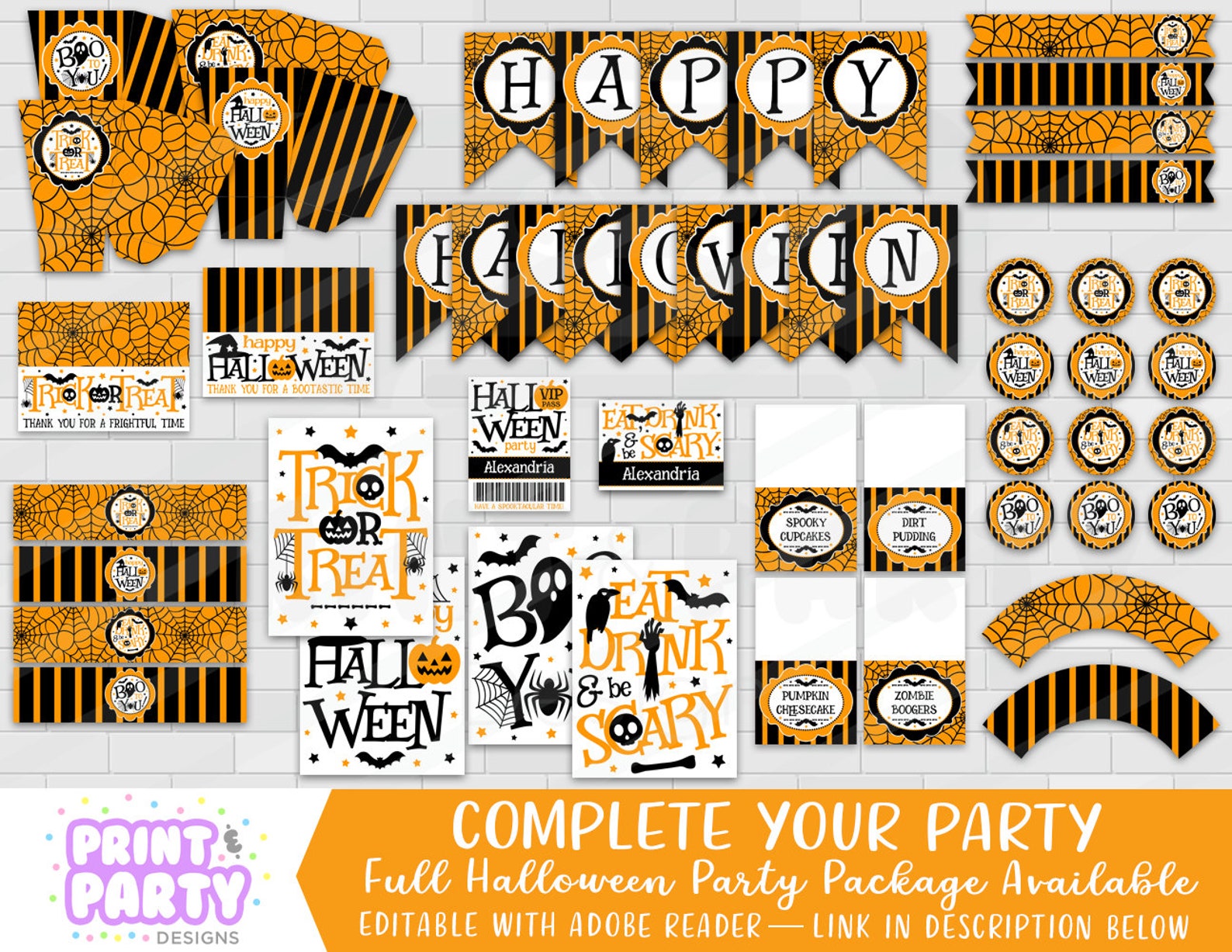 Printable Black and Orange Happy Halloween Banner, Halloween Party ...