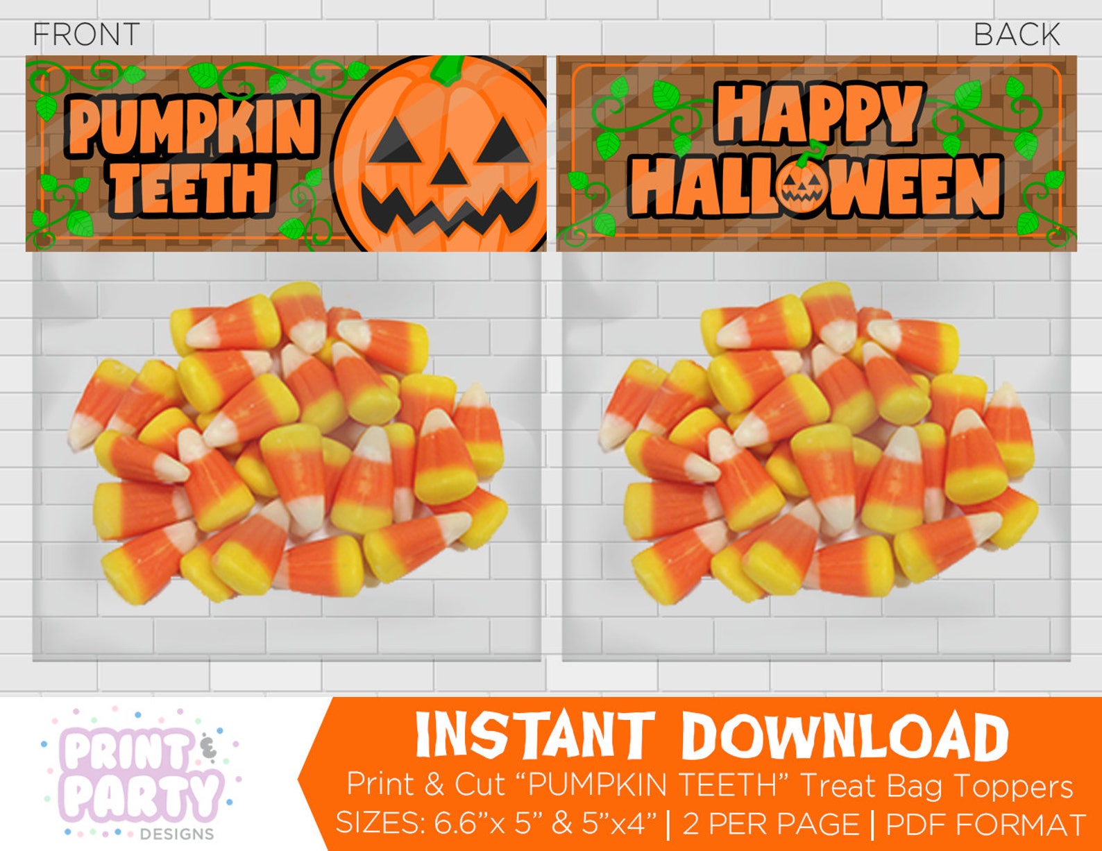 Printable Pumpkin Teeth Halloween Treat Bag Toppers Kids | Etsy