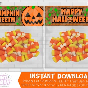 Printable Pumpkin Teeth Halloween Treat Bag Toppers, Kids Halloween ...
