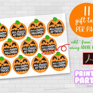 Printable Pumpkin Halloween Gift Tags, Kids Halloween Party Favor ...