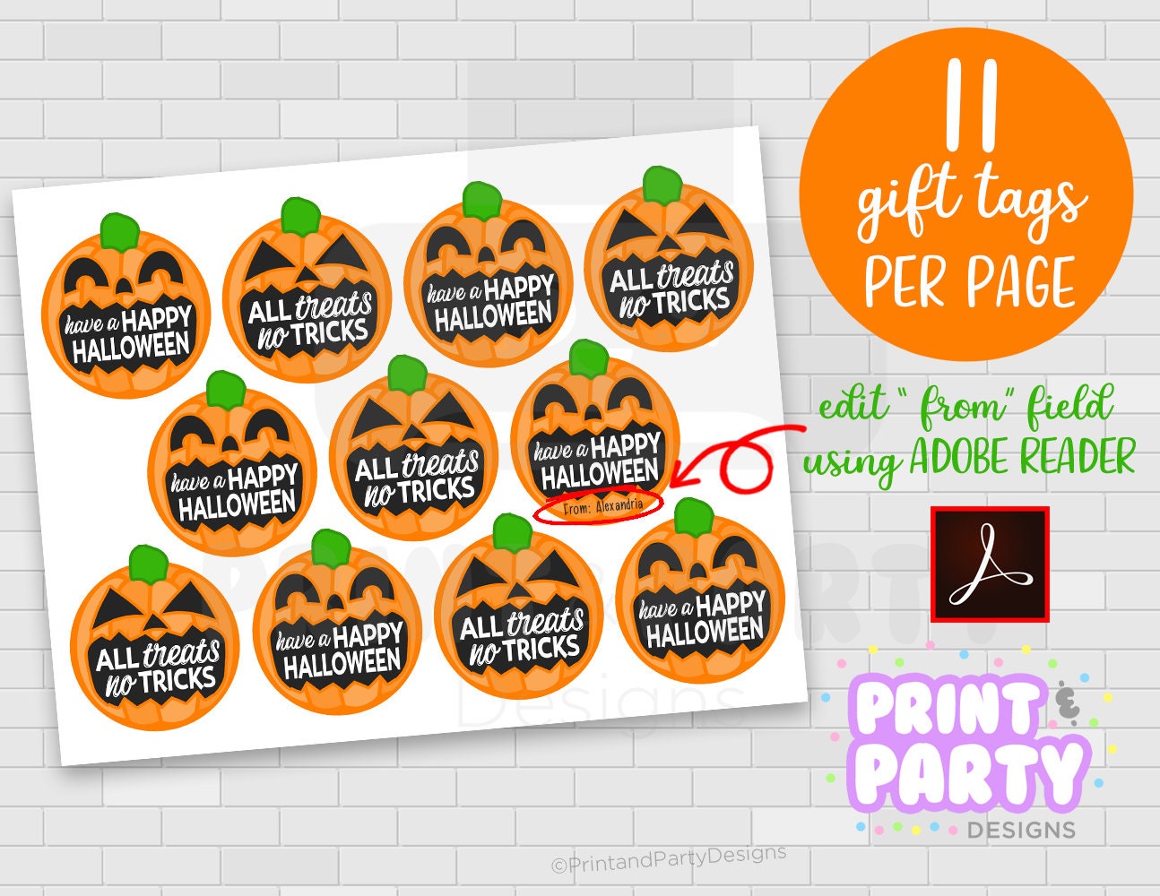Printable Pumpkin Halloween Gift Tags, Kids Halloween Party Favor ...