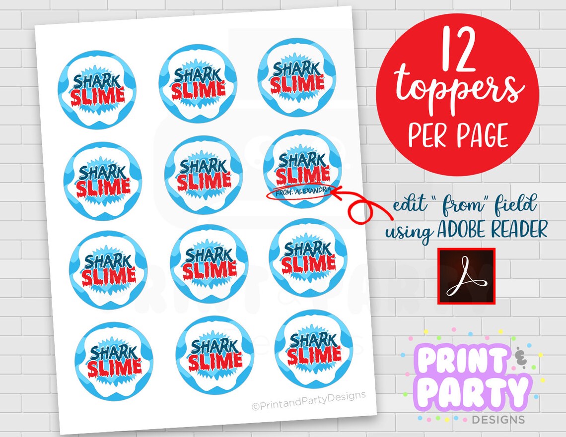 Printable Shark Slime Container Labels, Shark Party Favor Tags, Ocean ...