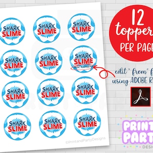 Printable Shark Slime Container Labels, Shark Party Favor Tags, Ocean ...