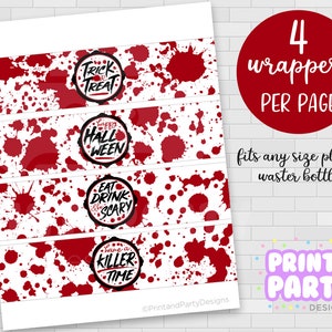 Printable Blood Splatter Halloween Water Bottle Labels, Halloween Party ...