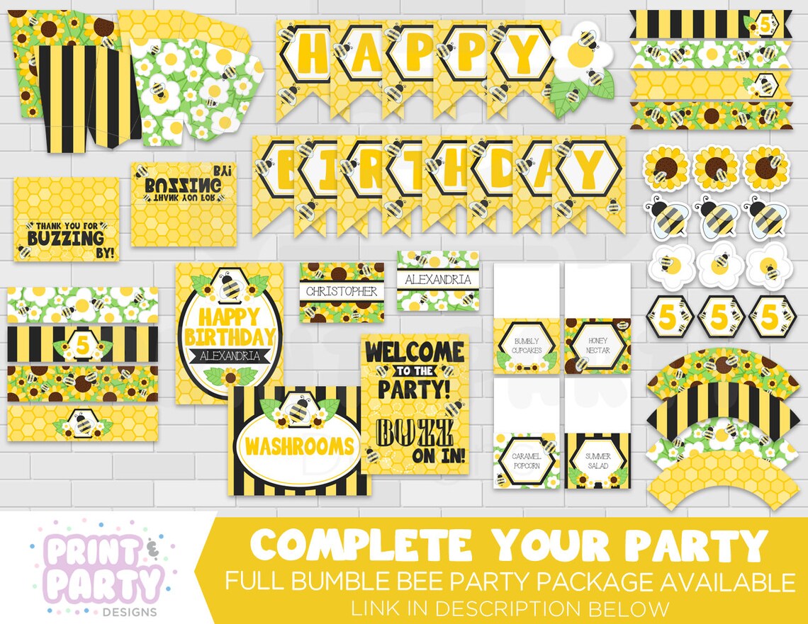 Printable Bumble Bee Birthday Party Invitations Summer Honey | Etsy