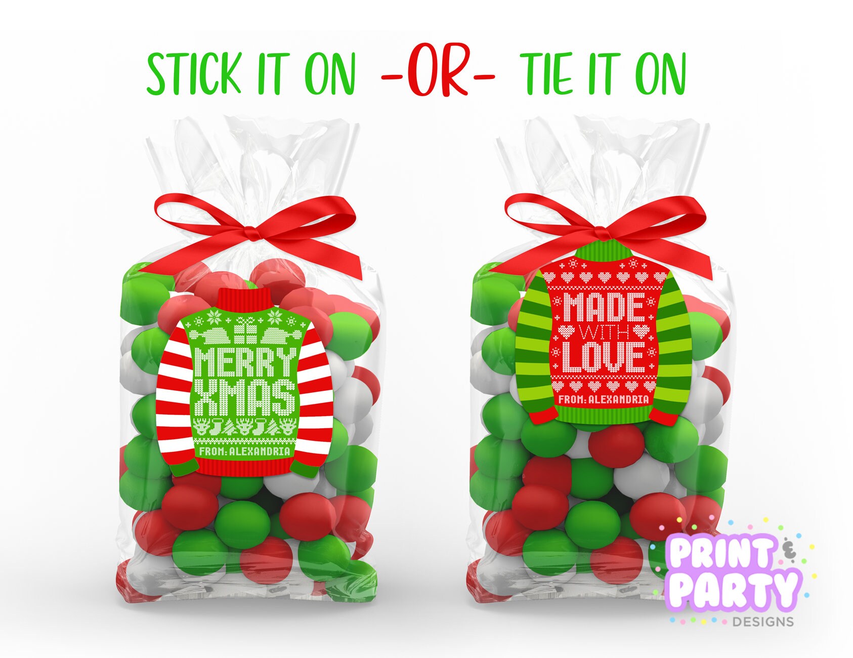 Printable Ugly Tacky Christmas Sweater Party Favor Gift Tags, Tacky ...