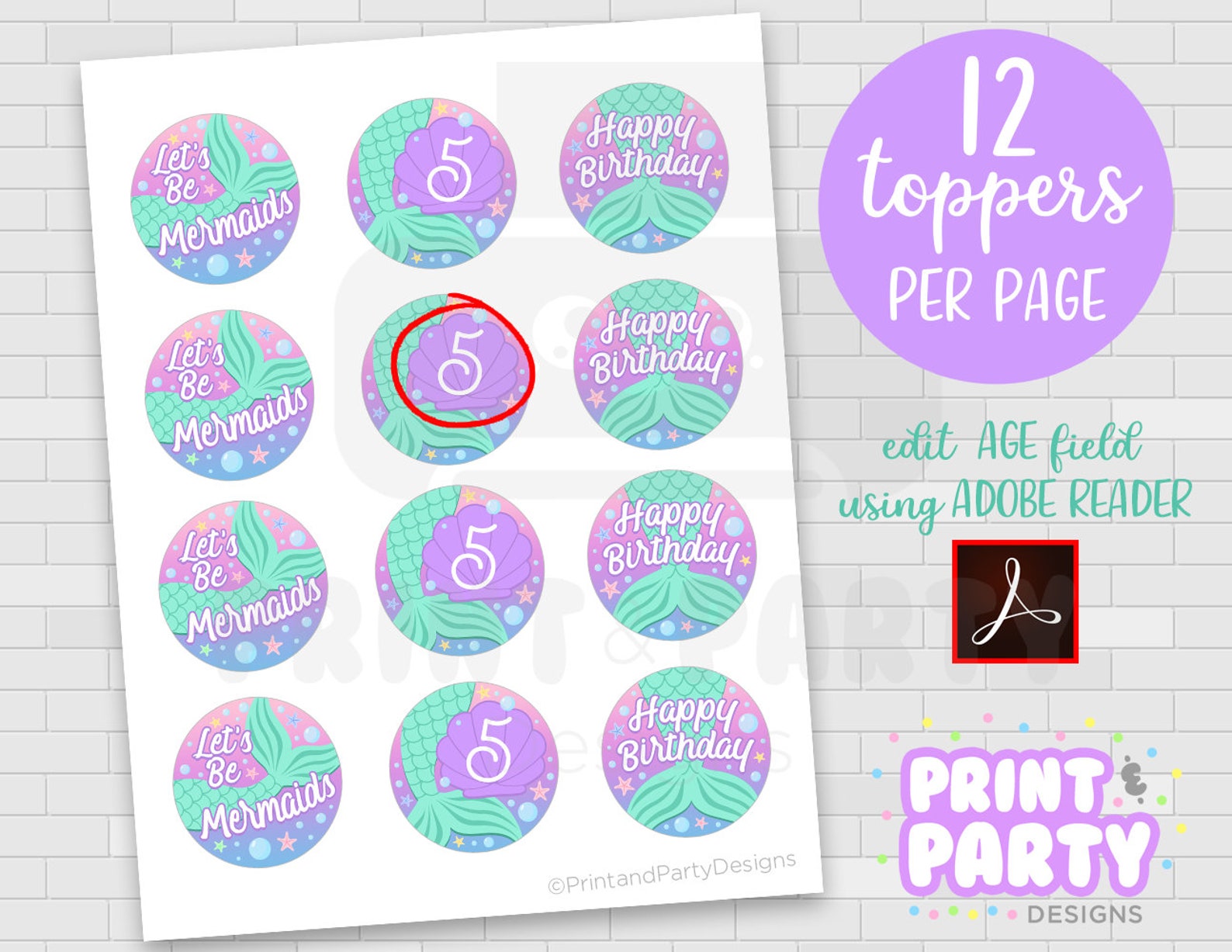 2" Printable Mermaid Cupcake Topper and Wrapper, Mermaid Birthday Party ...
